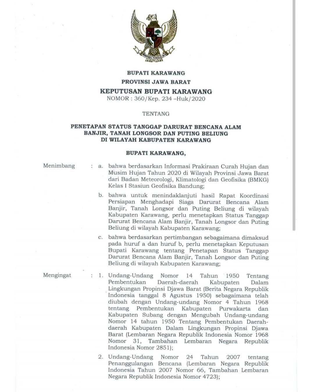 Karawang Telah Menetapkan Status Tanggap Darurat Bencana Alam | Situs ... Karawang Telah Menetapkan Status Tanggap Darurat Bencana Alam | Situs ...